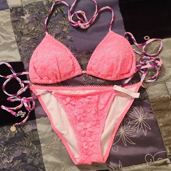 Victoria's Secret | Swim | Victorias Secret Pink Coral Lace String ...